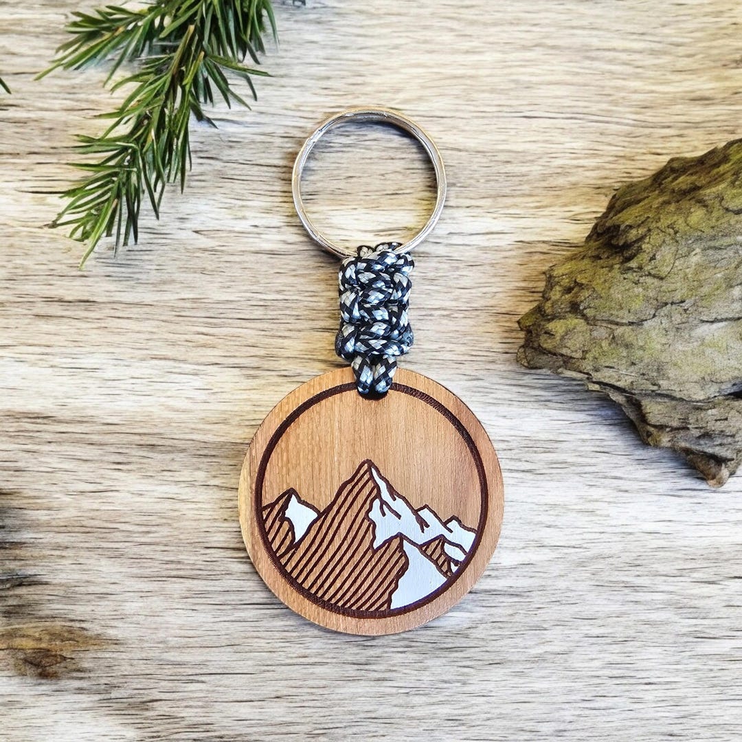 Wooden Keychain Mountain Design, Hand-painted Personalization Gift for ...