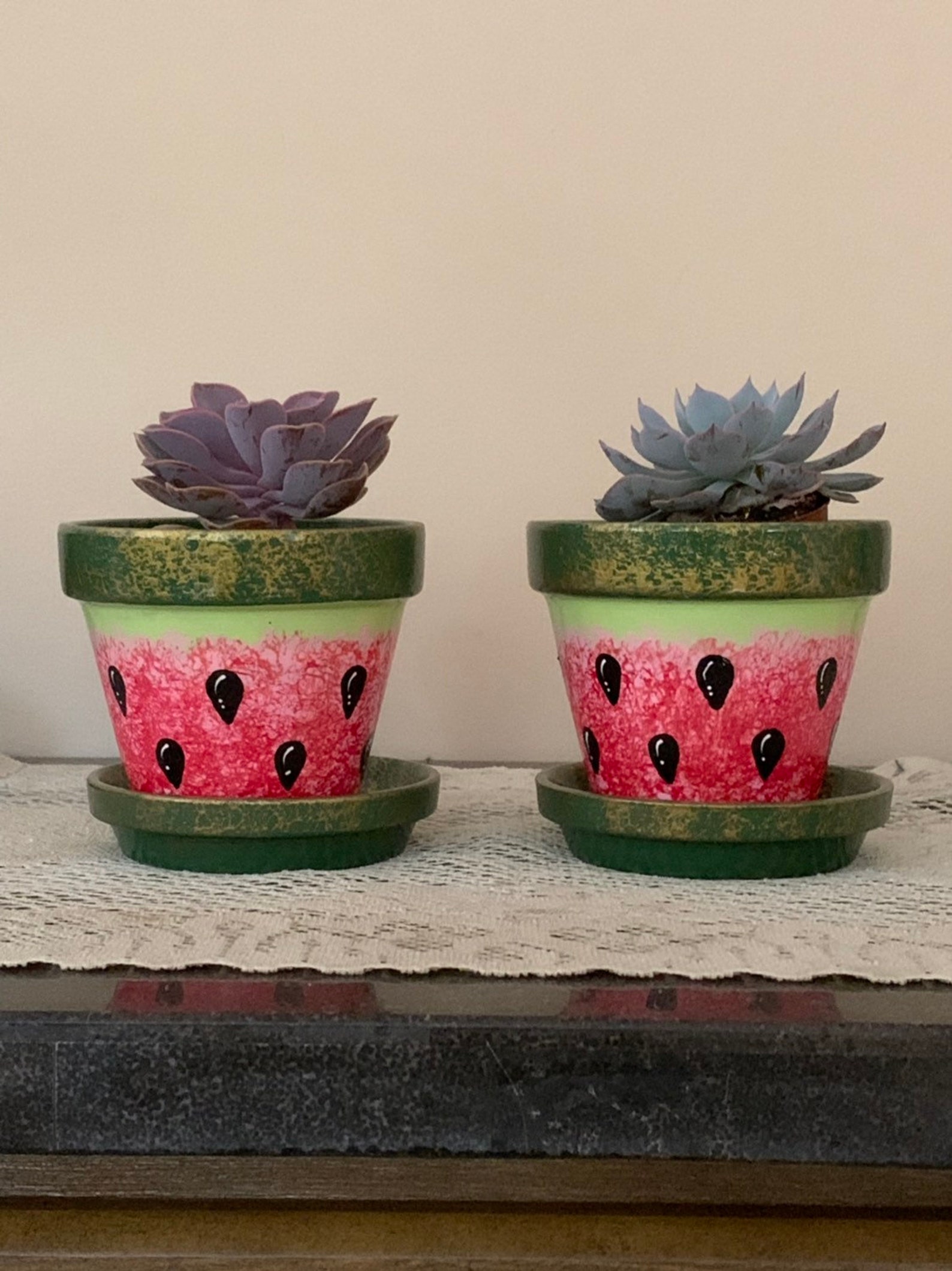 Hand Painted Terra Cotta Watermelon Pot and Matching Saucer - Etsy