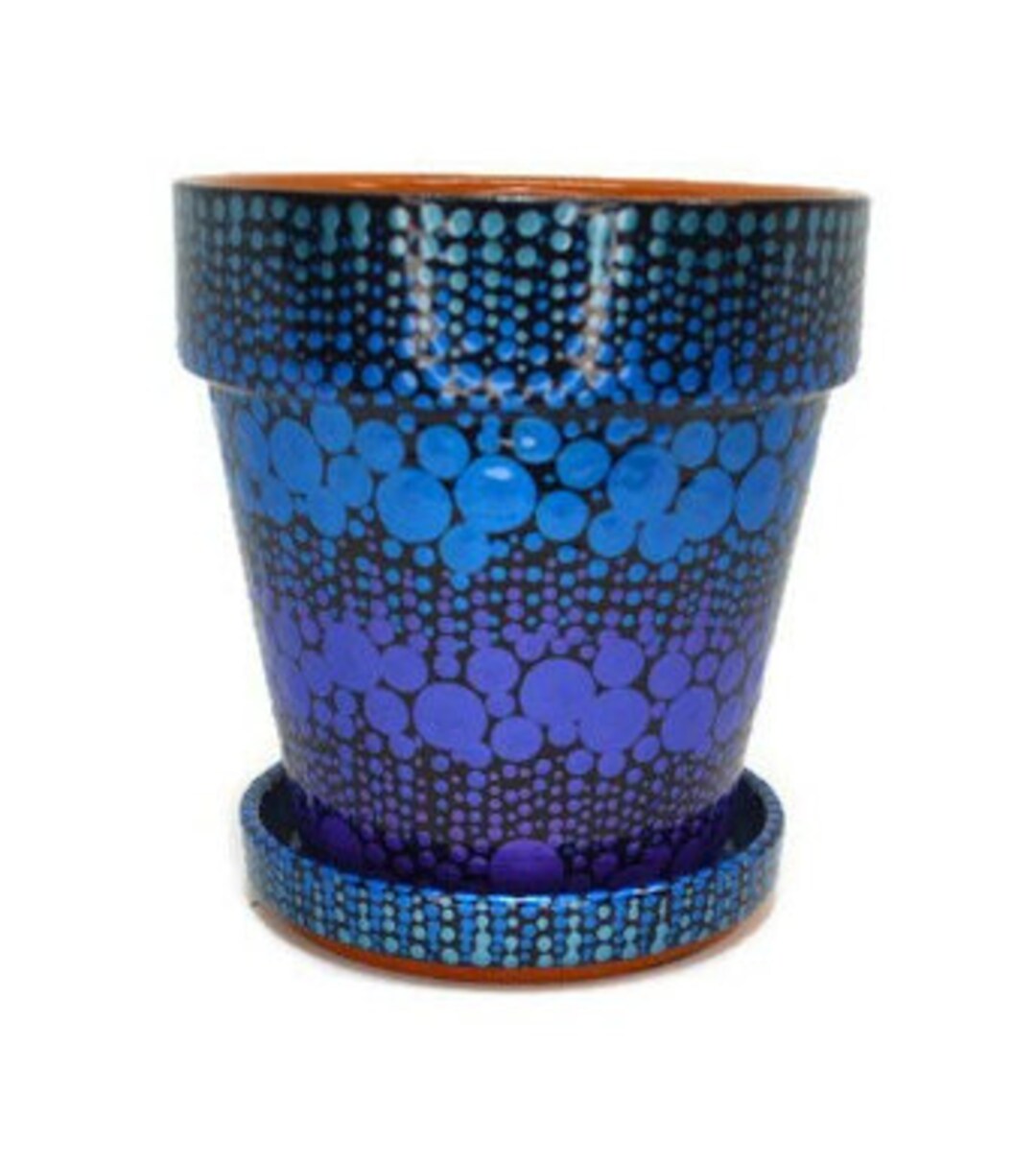 4 Inch Hand Painted Terra Cotta Planter With Matching Saucer, Black ...