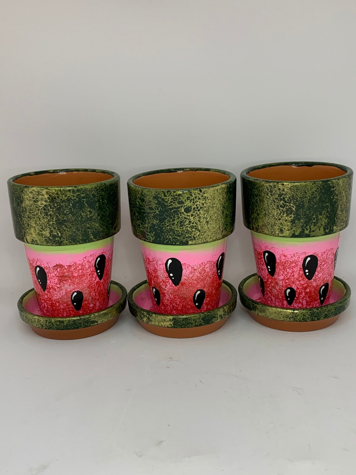 Hand Painted Terra Cotta Watermelon Pot and Matching Saucer - Etsy