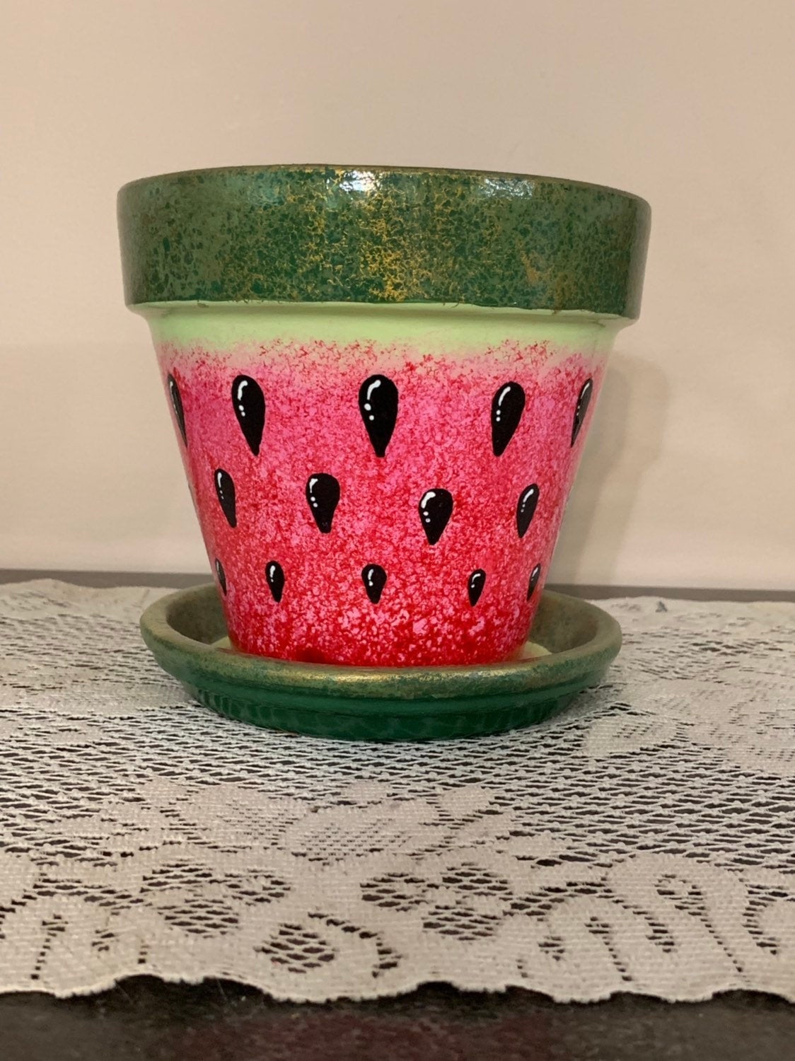 Hand Painted Terra Cotta Watermelon Pot and Matching Saucer - Etsy