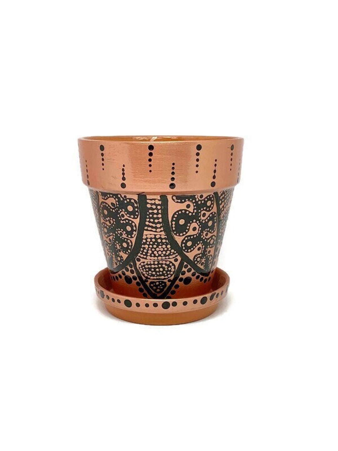 5" Hand Painted Rose Gold Planter With Black Mandala and Matching ...