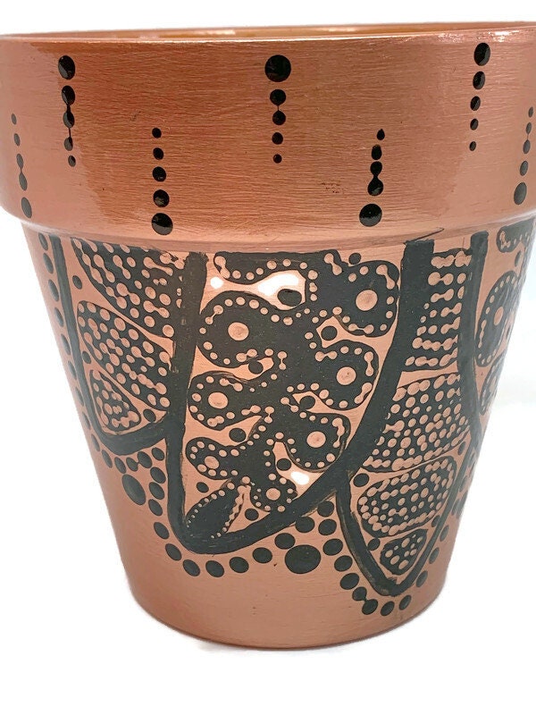 5" Hand Painted Rose Gold Planter With Black Mandala and Matching ...