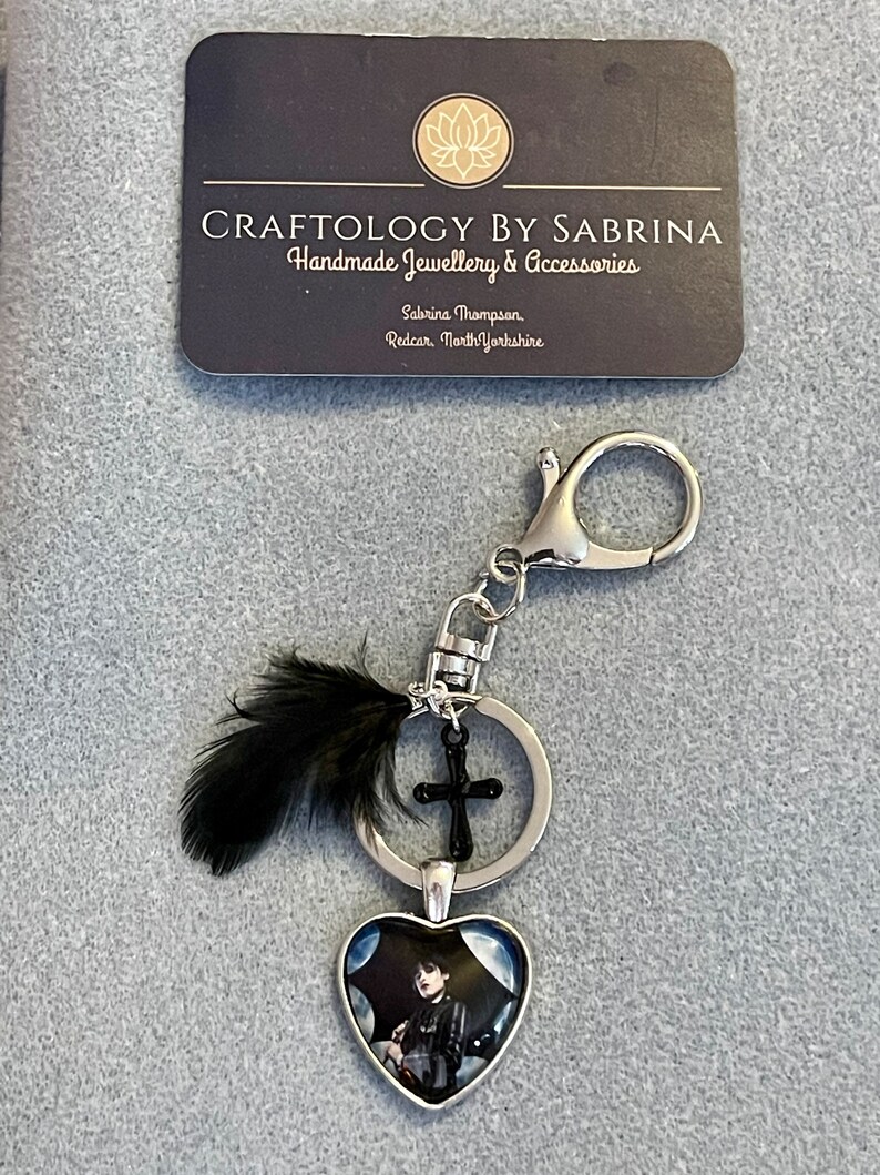Wednesday Keyring With Black Feather & Cross - Etsy UK