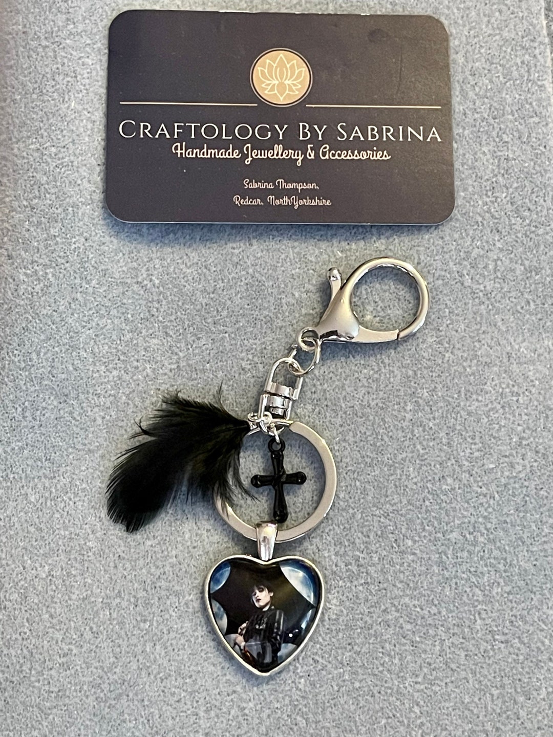Wednesday Keyring With Black Feather & Cross - Etsy UK
