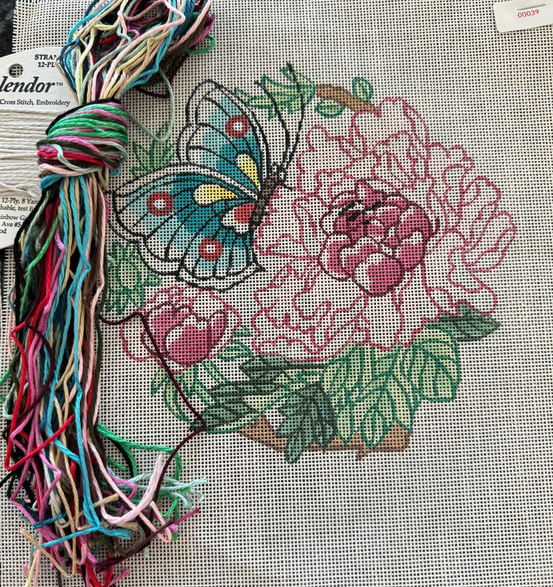 Flower and Butterfly Needlepoint Kit - Etsy