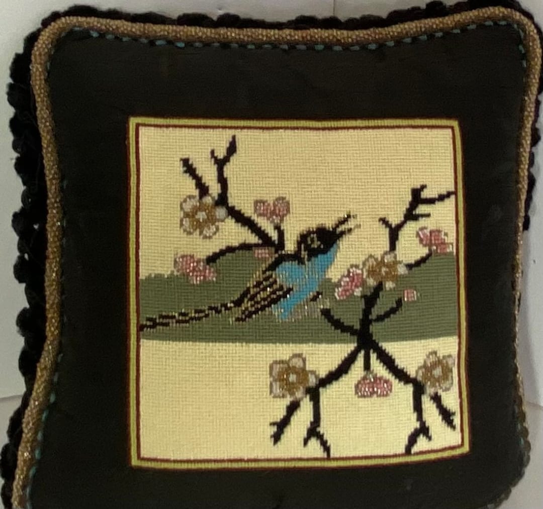 Blue Bird Beaded Petit Point Pillow - Etsy