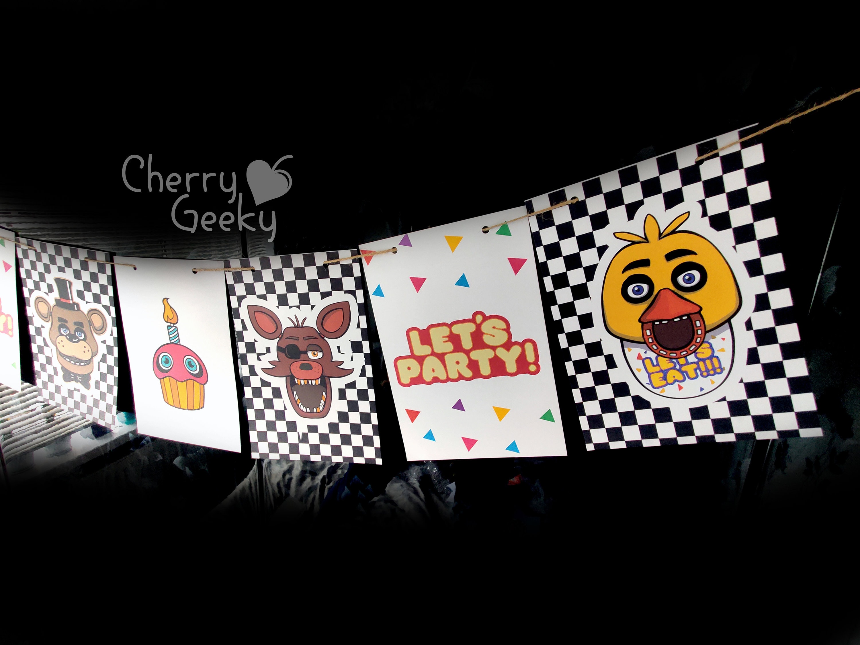 FNAF Party Banner / Bunting Decoration - Physical Item, No Printer ...