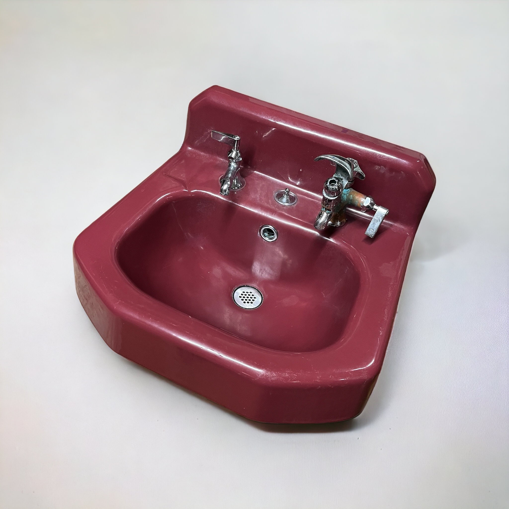 Vintage Mid-century kohler Burgundy Red Porcelain Enameled Cast Iron ...