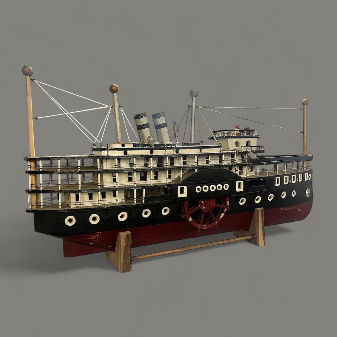 Vintage Antique Folk Art Handcrafted Wooden Model Steamboat - Etsy