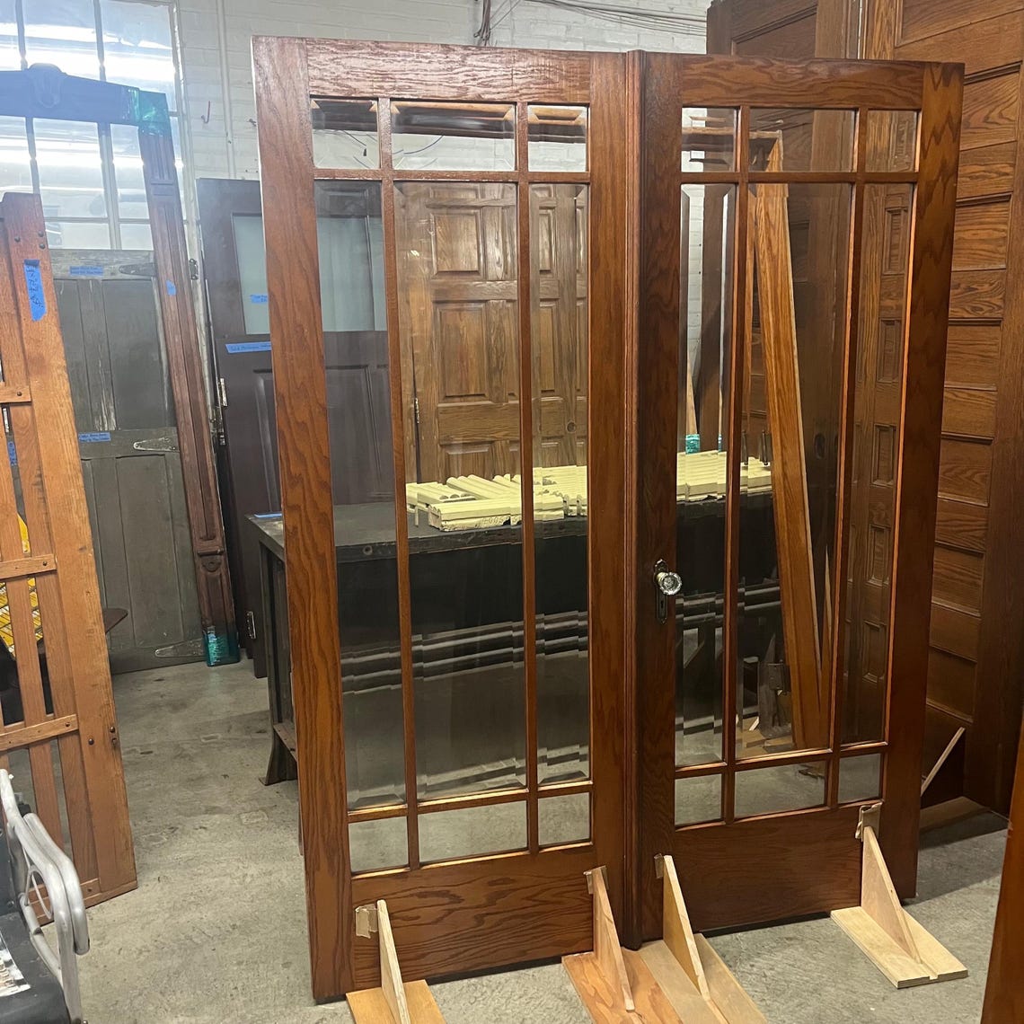 Antique Oak French Doors With Beveled Glass Includes Frame - Etsy