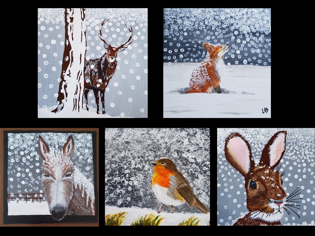 Pack of 10 Winter Christmas Cards Snowy Animals Fox Rabbit Donkey Stag ...