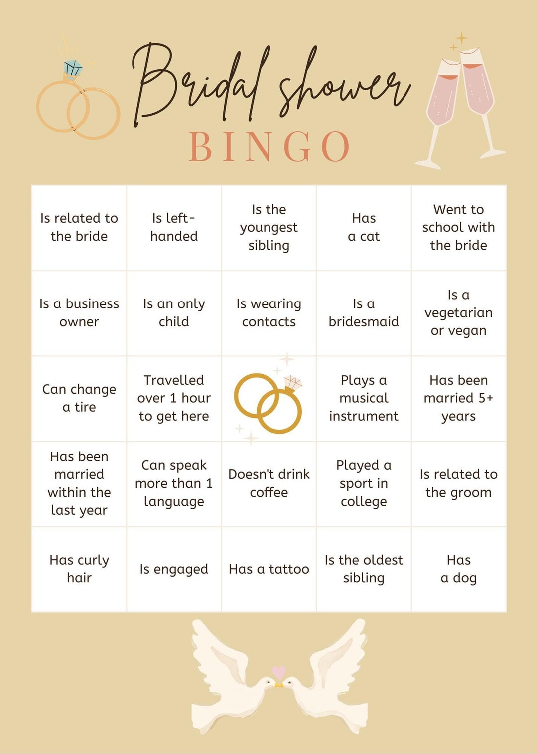 Bridal Shower Bingo Game - Etsy
