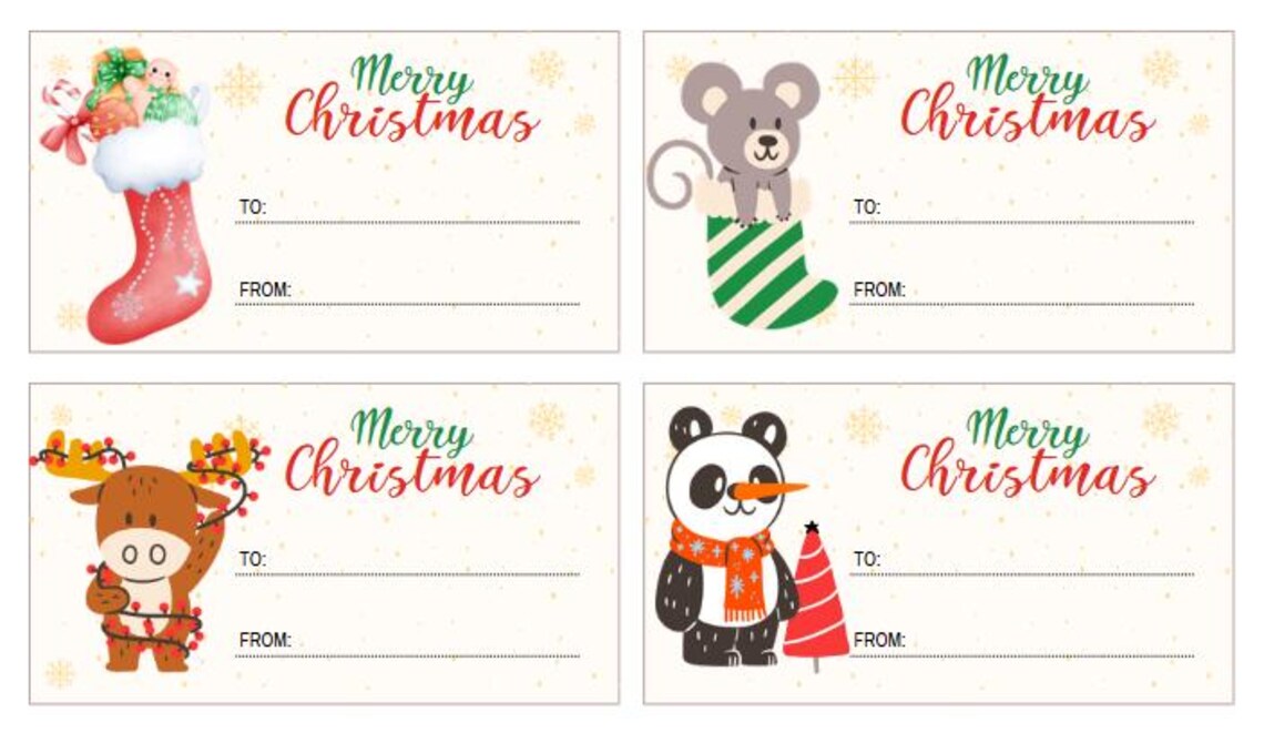 Cute Animal Christmas Gift Tags Printable (digital Download) - Etsy