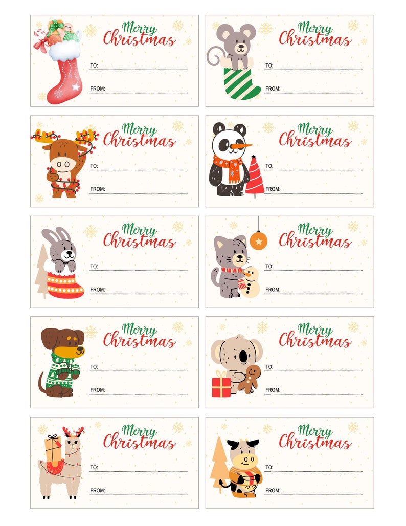 Cute Animal Christmas Gift Tags Printable (digital Download) - Etsy
