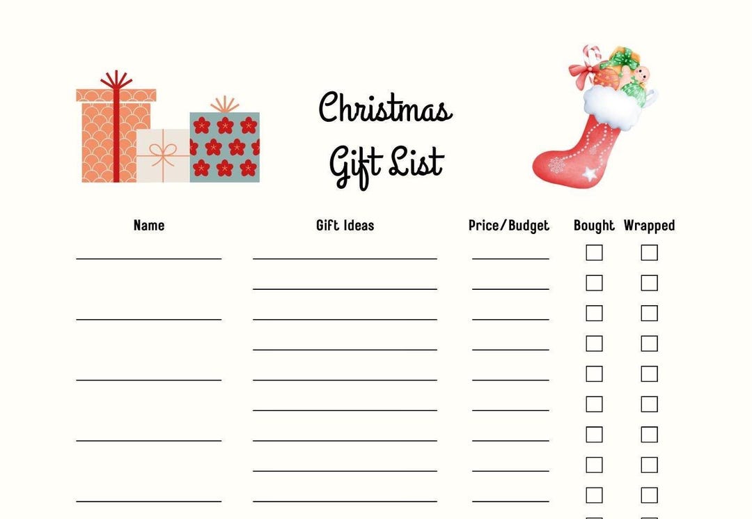 Simple Christmas Gift List Printable - Etsy