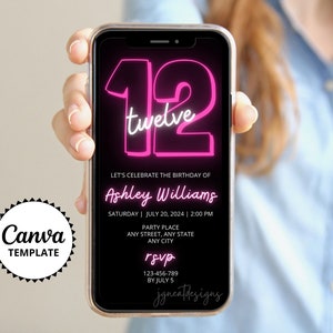 12th Birthday Invitation, Canva Template Editable, Twelfth Birthday ...