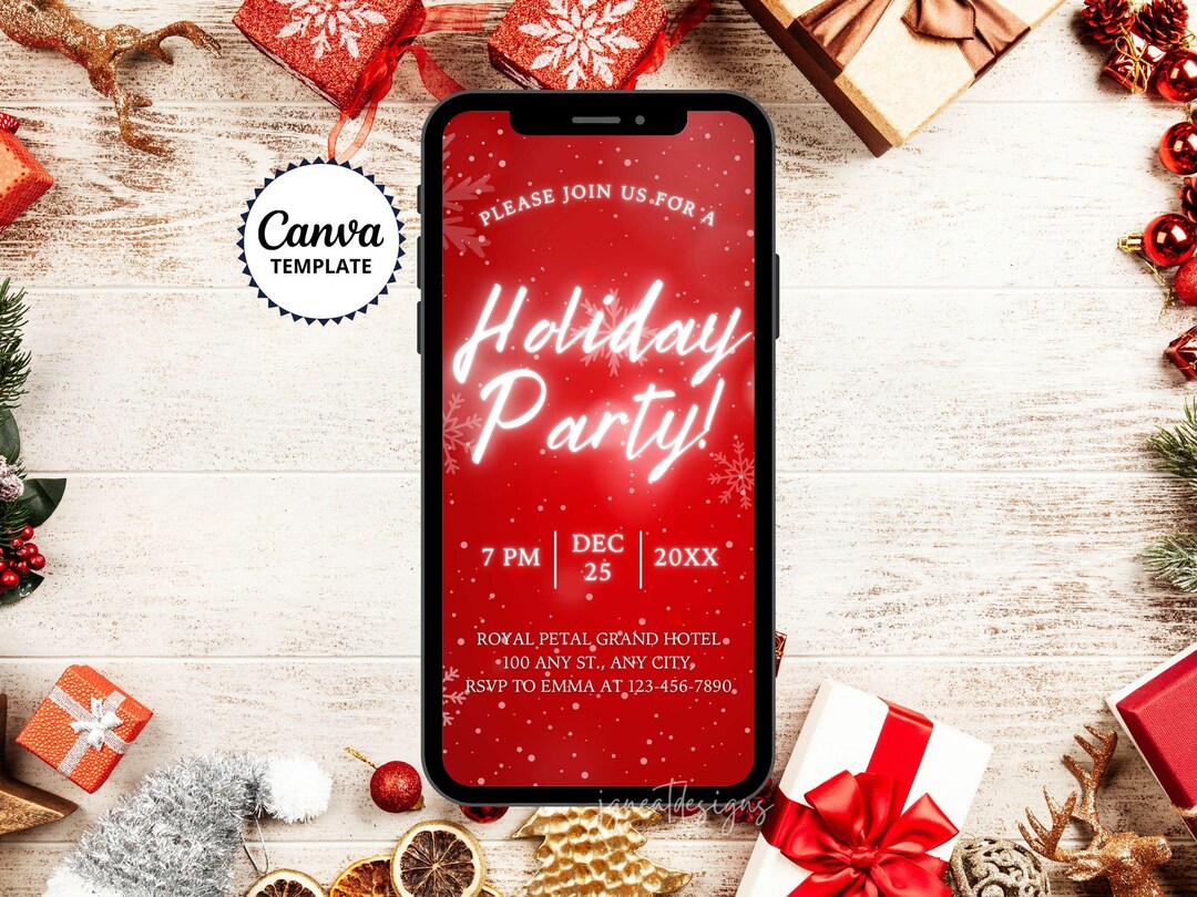Holiday Party Text Invitation, Red Christmas Party Digital Invite ...
