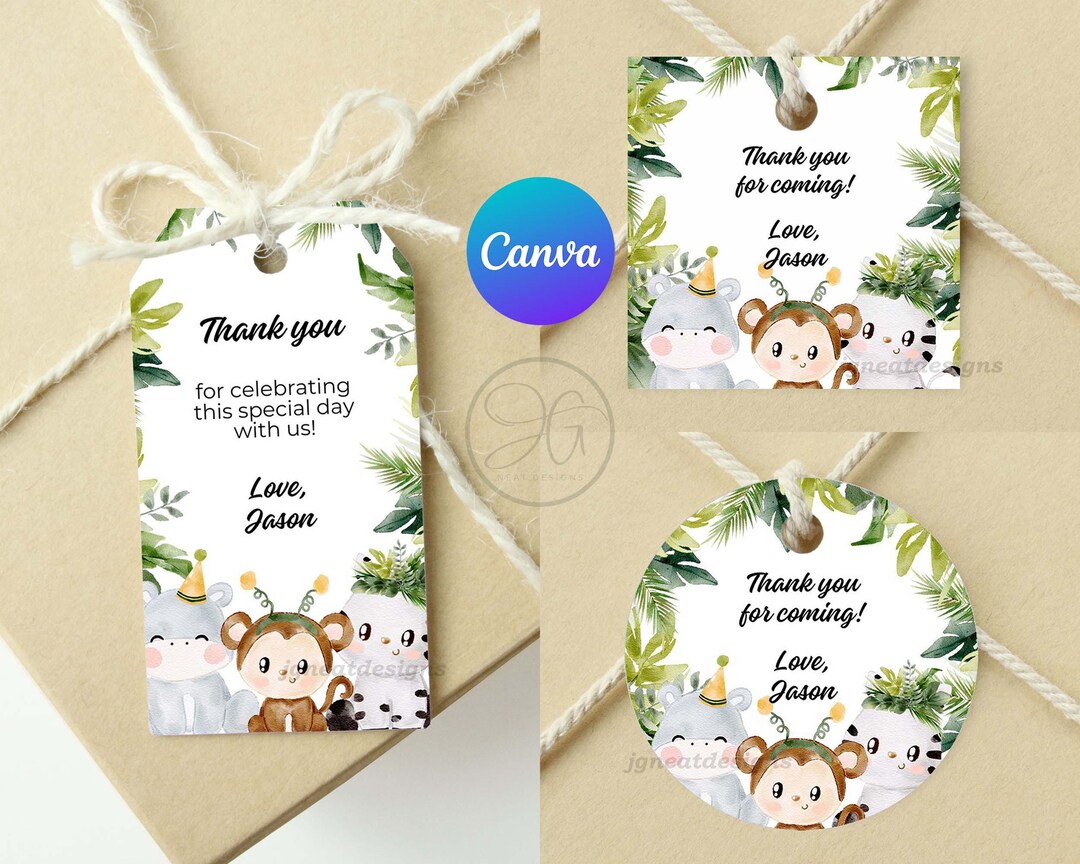 Printable Party Tags Jungle Animals Theme, Giveaway Tag for Kids ...