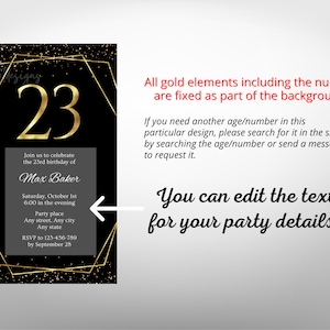 23rd Birthday Digital Invitation, Canva Template, Editable Invite ...