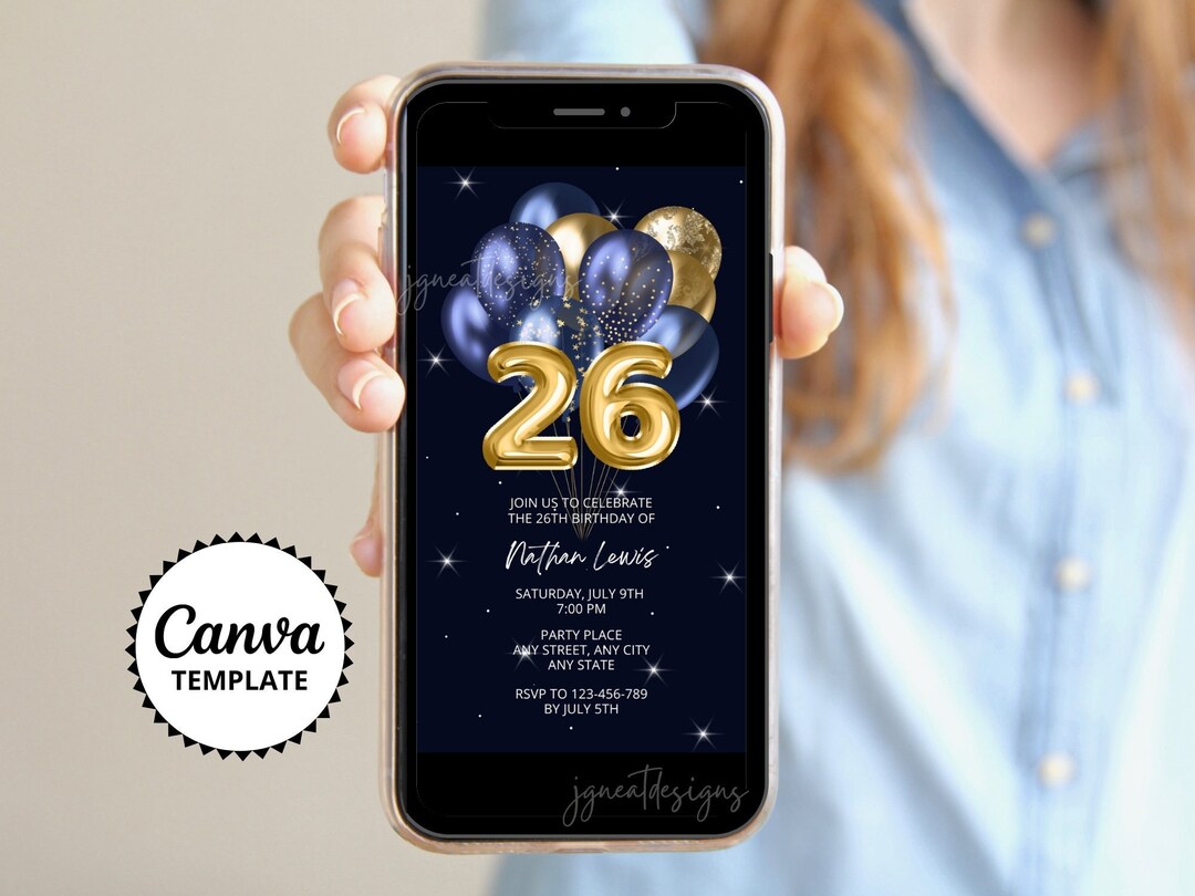26th Birthday Invitation, Digital Invite, Editable Birthday Invitation ...