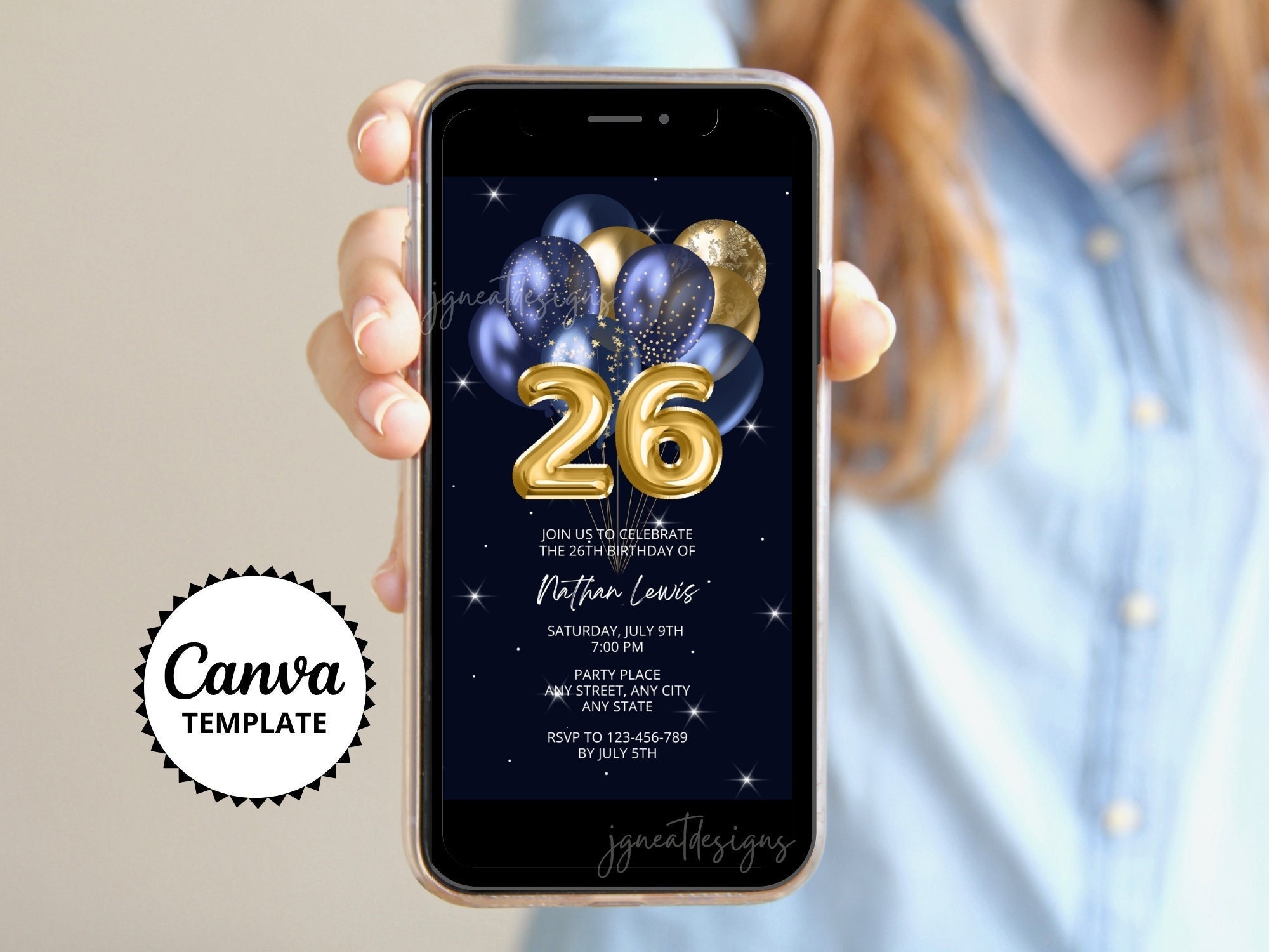 26th Birthday Invitation, Digital Invite, Editable Birthday Invitation ...