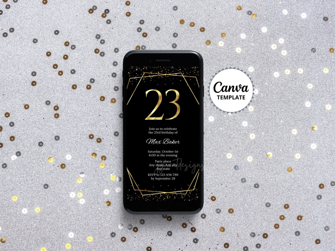 23rd Birthday Digital Invitation, Canva Template, Editable Invite ...