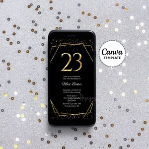 23rd Birthday Digital Invitation, Canva Template, Editable Invite ...