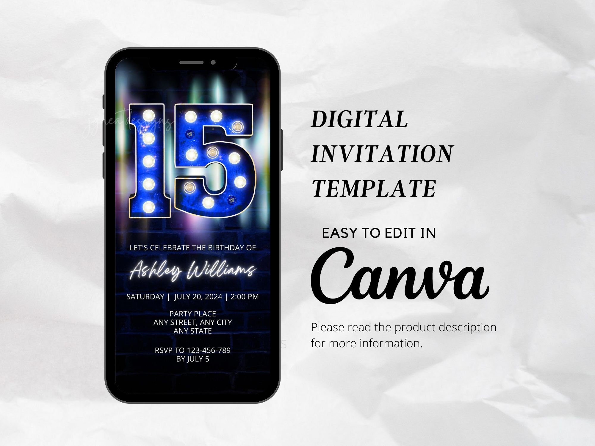 15th Birthday Invitation Fifteenth Birthday Invitation Blue - Etsy