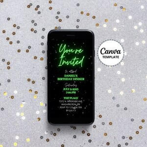 Neon Green Birthday Invitation, Birthday Dinner Text Message Invitation ...