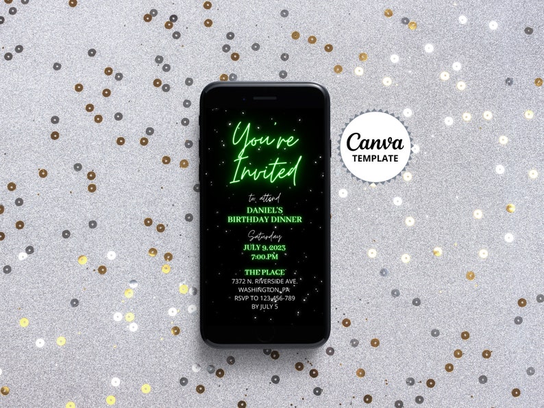 Neon Green Birthday Invitation, Birthday Dinner Text Message Invitation ...