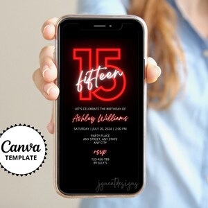 Red 15th Birthday Digital Invite, Teen Birthday Party Girl and Boy ...