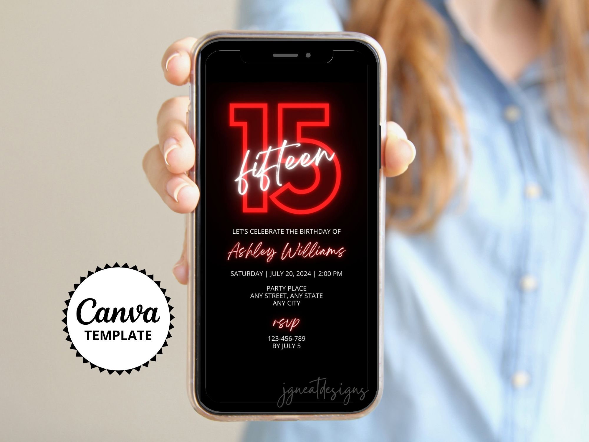 Red 15th Birthday Digital Invite, Teen Birthday Party Girl and Boy ...