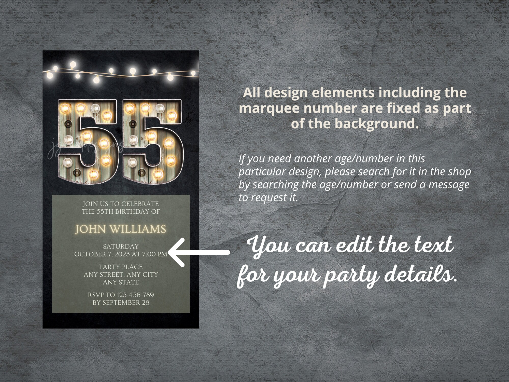 55th Birthday Phone Invitation, Text Evite for Male Birthday, Canva ...