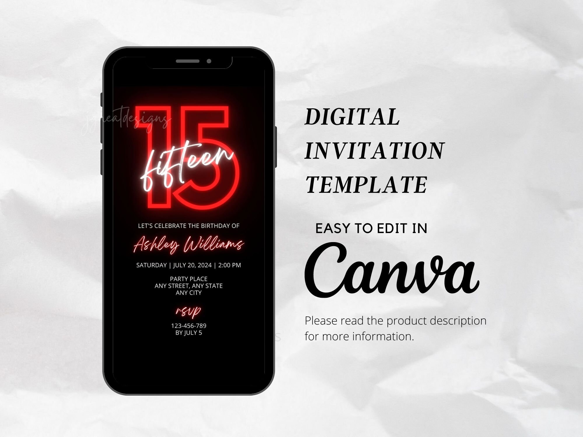 Red 15th Birthday Digital Invite, Teen Birthday Party Girl and Boy ...