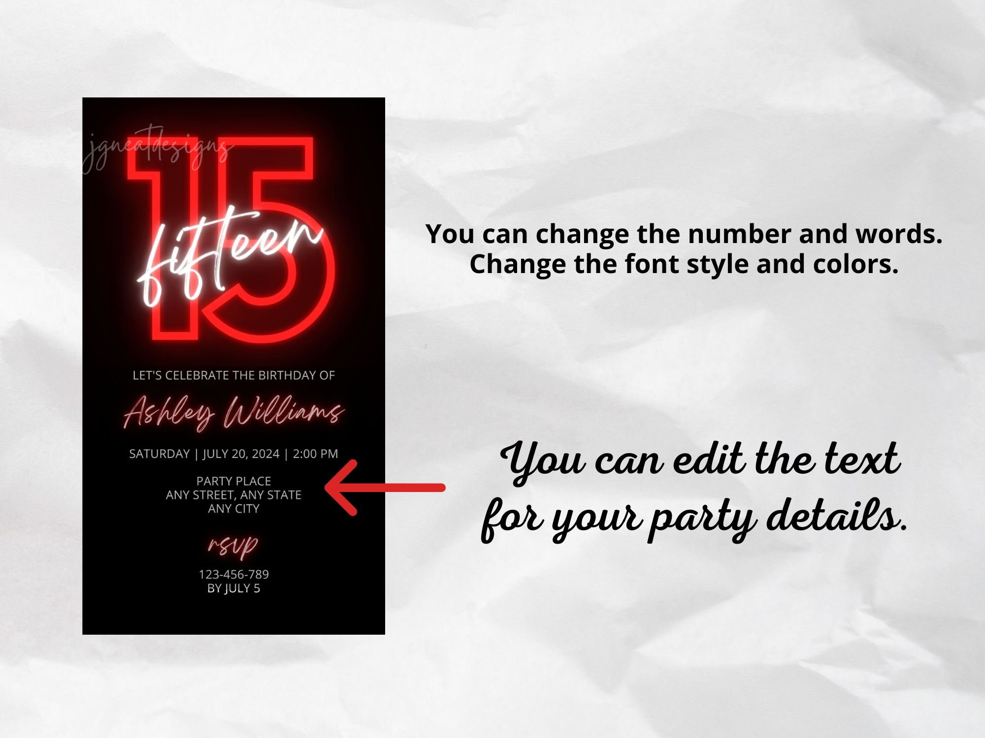 Red 15th Birthday Digital Invite, Teen Birthday Party Girl and Boy ...