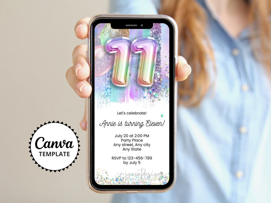 Digital 11th Birthday Party Invitation | Editable Canva Template ...