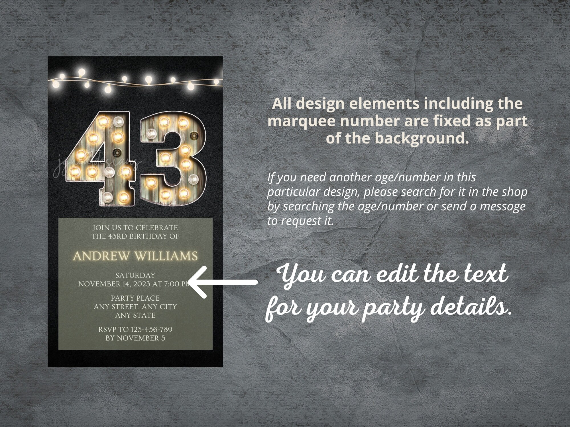43rd Birthday Party Invitation, Digital Invitation for Men, Canva ...
