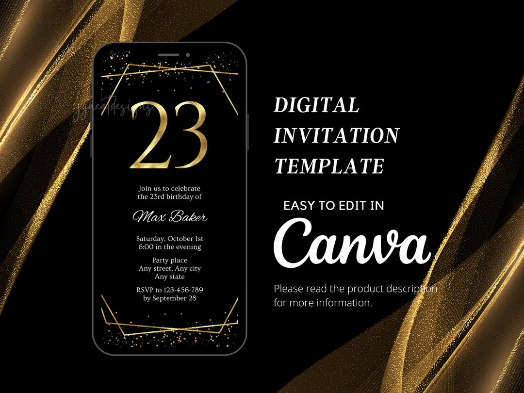 23rd Birthday Digital Invitation, Canva Template, Editable Invite ...
