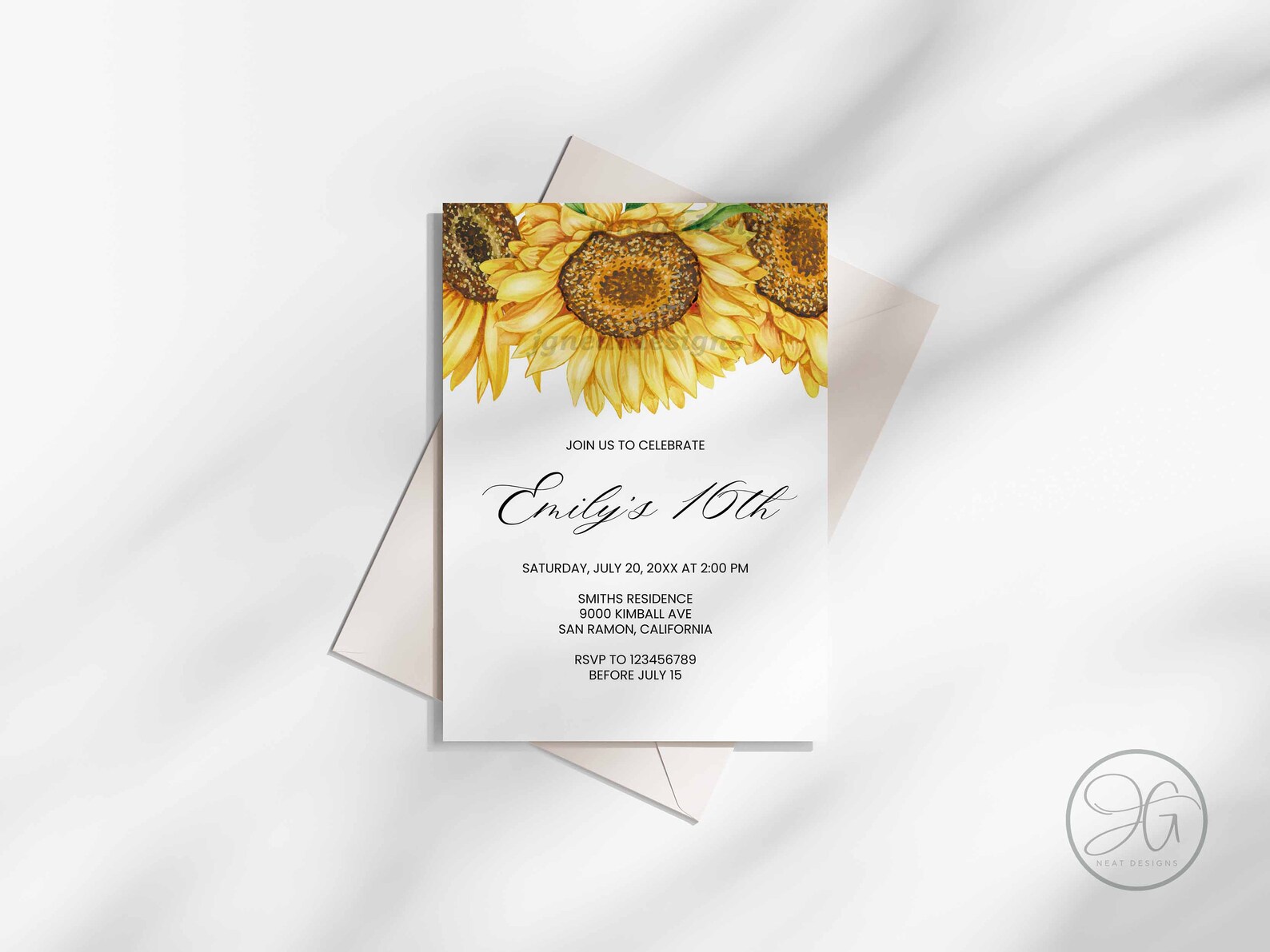 Sunflower Theme Birthday Party Invitation, Printable Invitation Canva ...