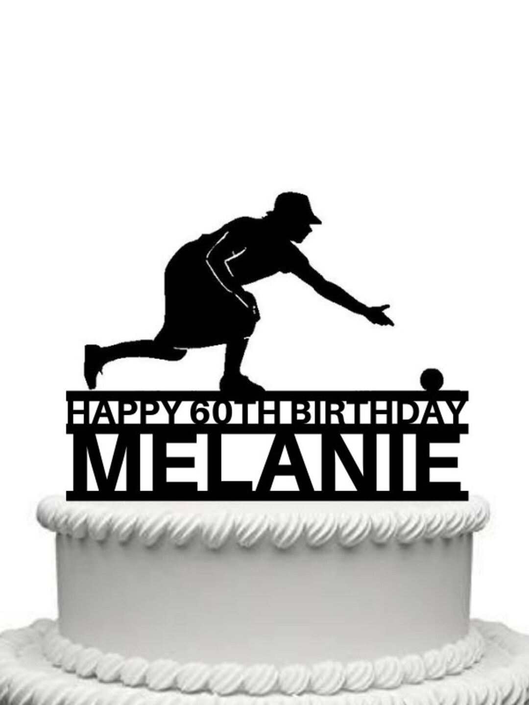 Personalised Lady Bowler Bowling Gloss Acrylic Cake Topper Any Name Any ...