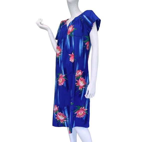 80s Vintage Blue Hawaiian Short Muumuu Lounge House D… - Gem