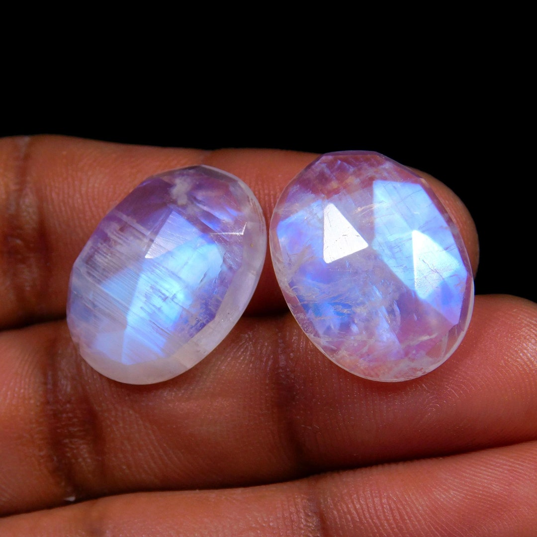 Rainbow Moonstone,Top AAAApprox Matching Pair Beautiful Excellent Blue ...