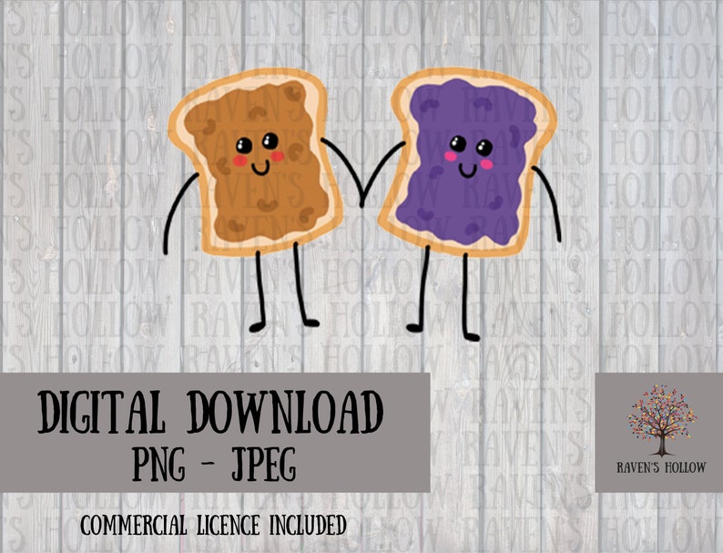 Peanut Butter and Jelly, Food PNG, PB&J JPEG, Kawaii Digital Download ...
