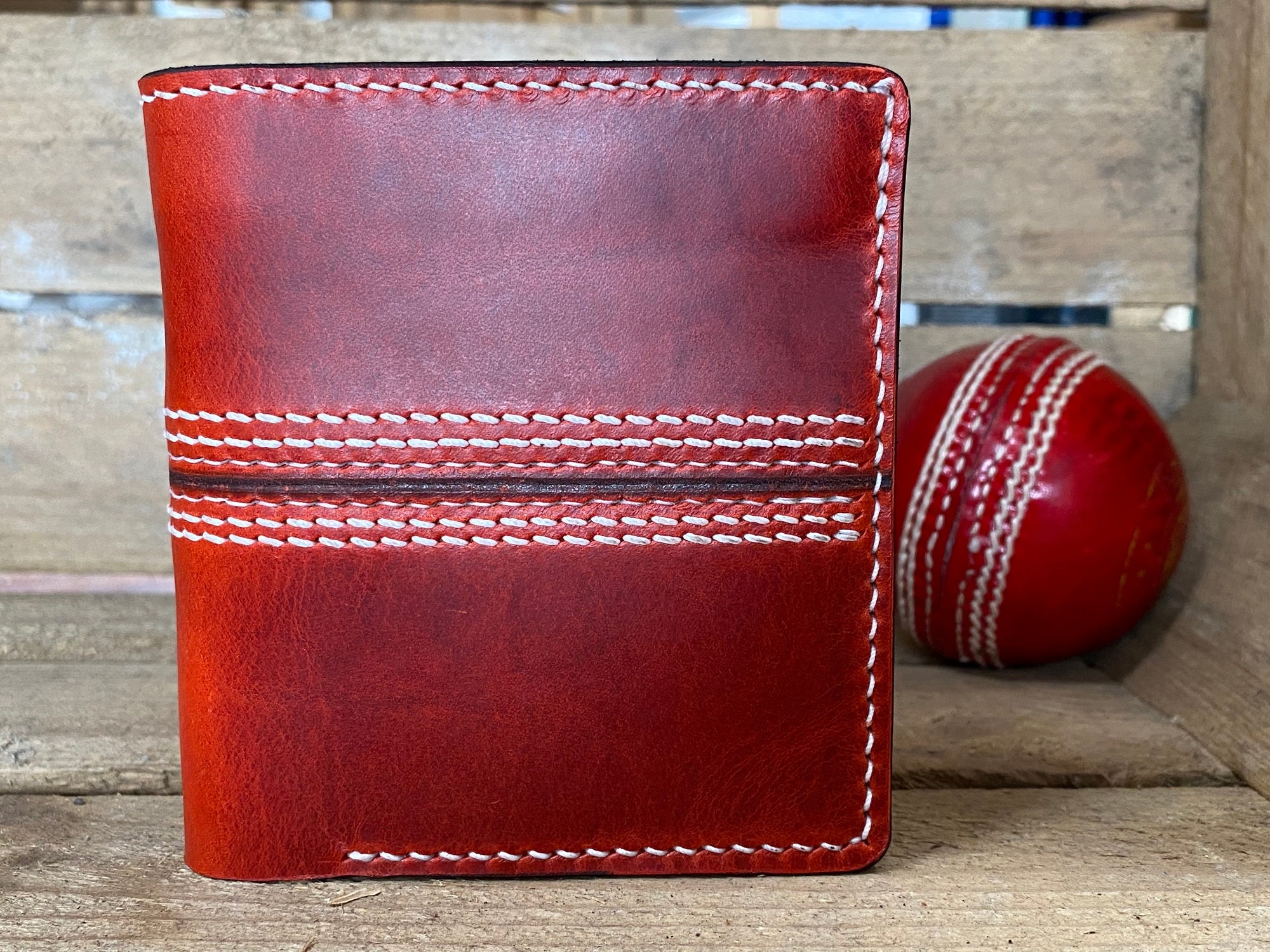 Leather Cricket Ball Wallet, "the Opener" Gents Leather Wallet ...