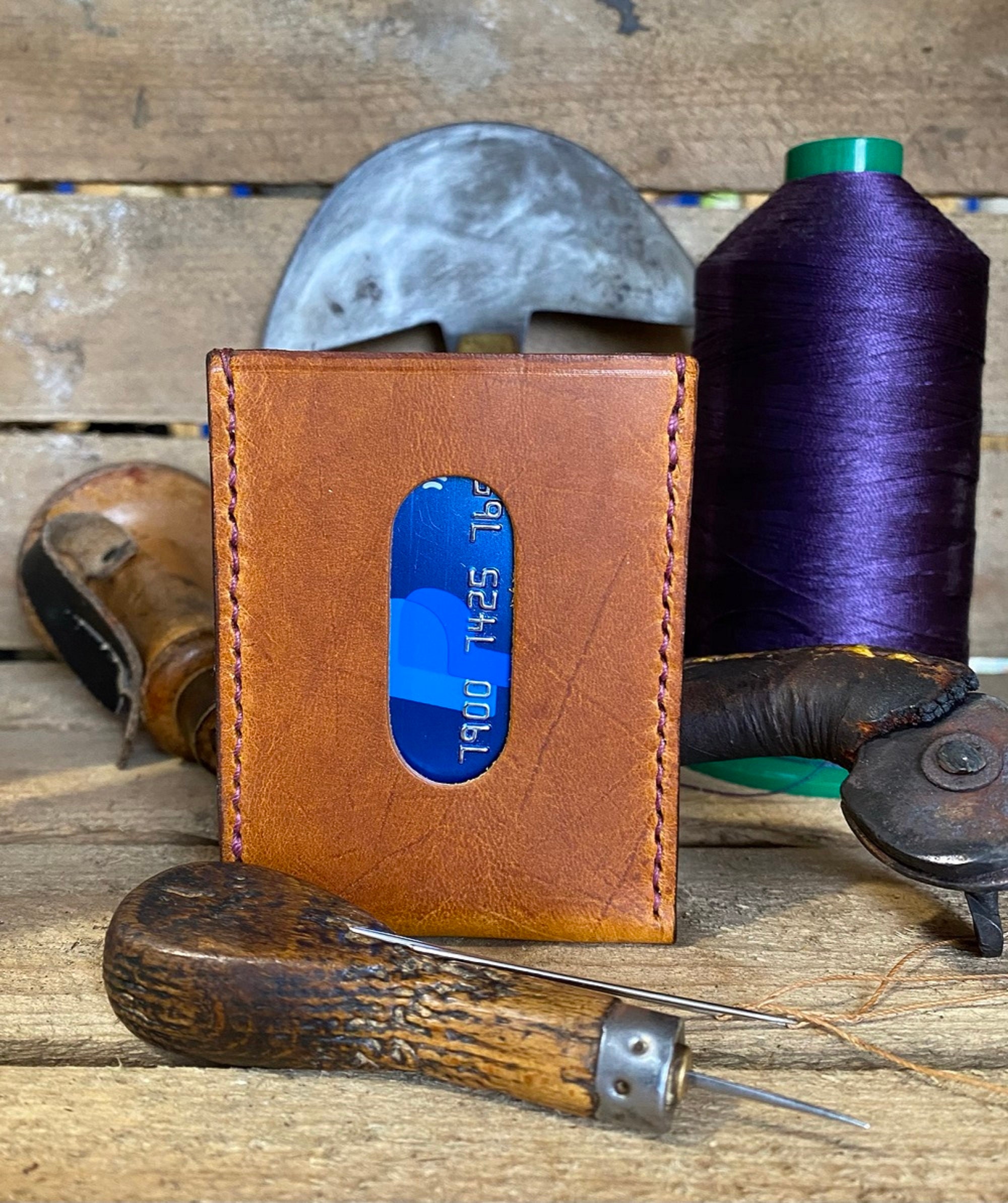 Slim Leather Credit Card Holder, English Made, Hand Sewn, Gift for Him ...