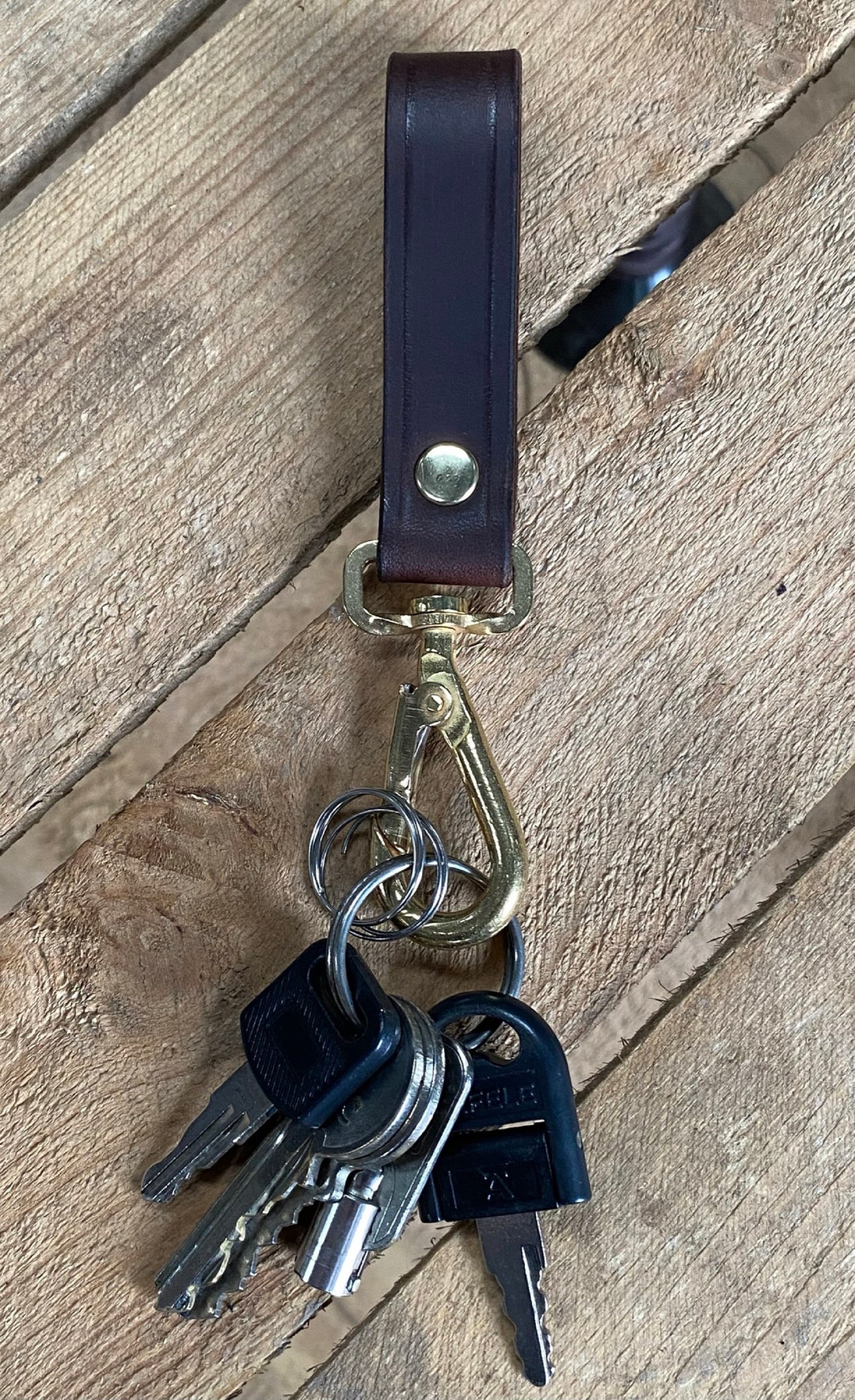 Leather Key Fob, Belt Key Ring, Personalised, Handmade, Chocolate Brown ...