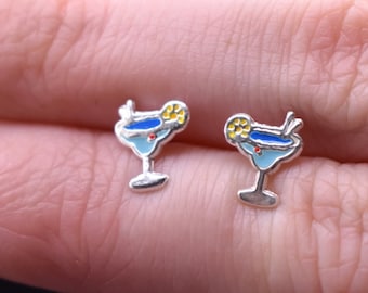 CZ Martini Glass Earrings 18K Gold Plated Sterling Silver Mini Pink ...