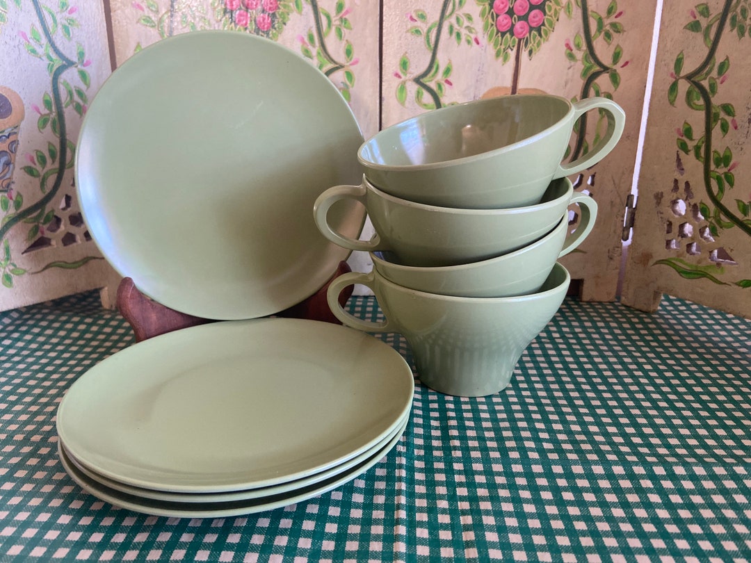 Olive Green Melamine Tea Cups and Bread Plates - Etsy