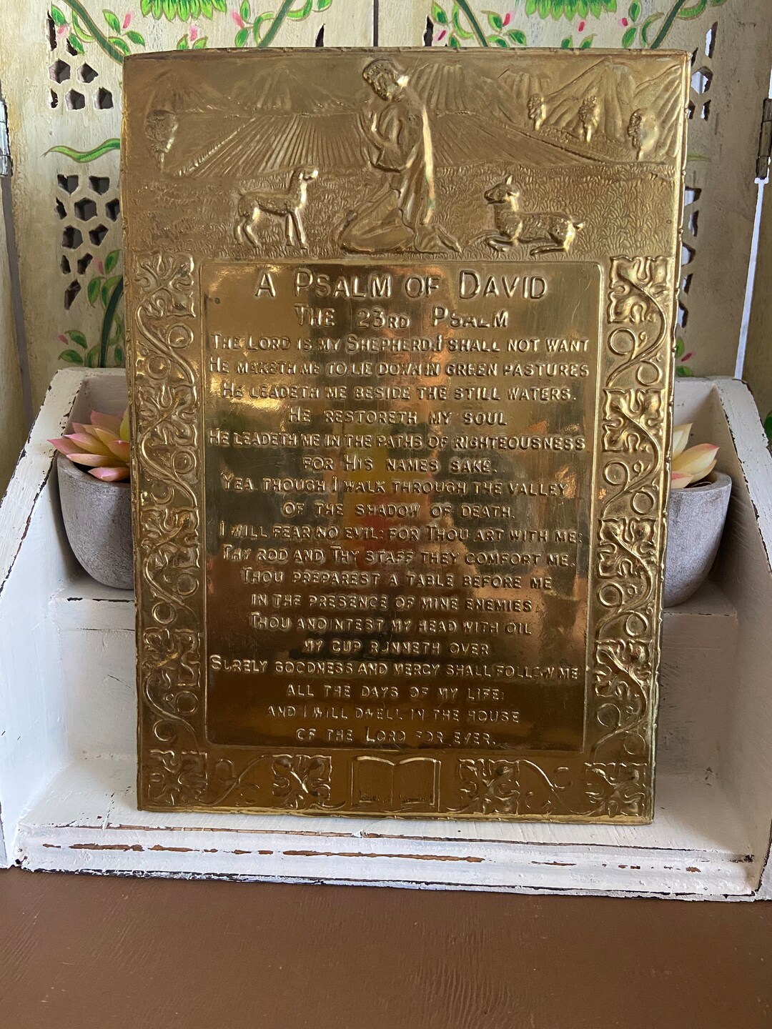 Vintage Brass Plaque Psalm of David - Etsy